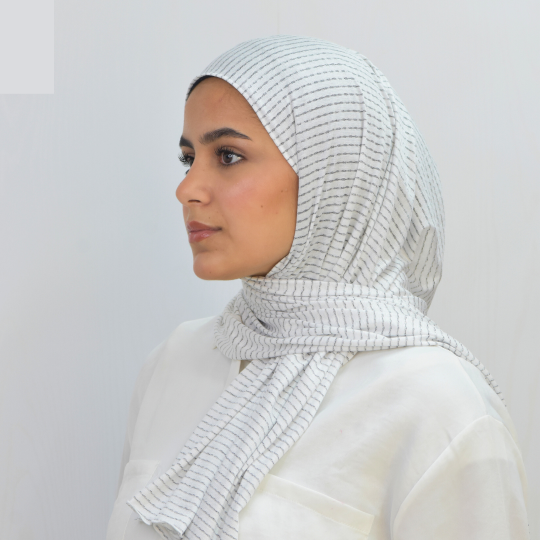 White and black lined Rayon Hijab - Kuwaiti Rayon Hijabs - Hala Hijab Store