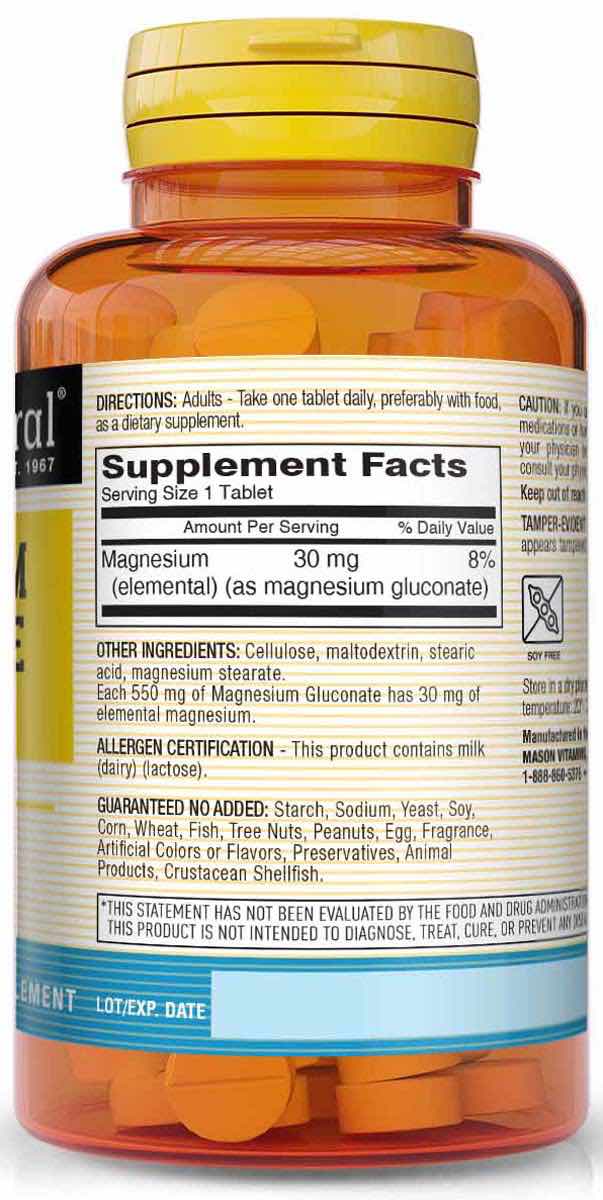 Magnesium Gluconate 550 mg - 100 tablets - Magnesium | Mason - Kaybee ...