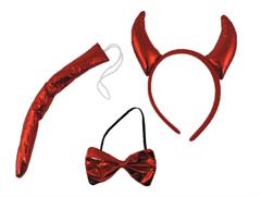 RED DEVIL SET ( HEADBAND + TAIL + BOW ) - COSTUMES PROPS - Party and More